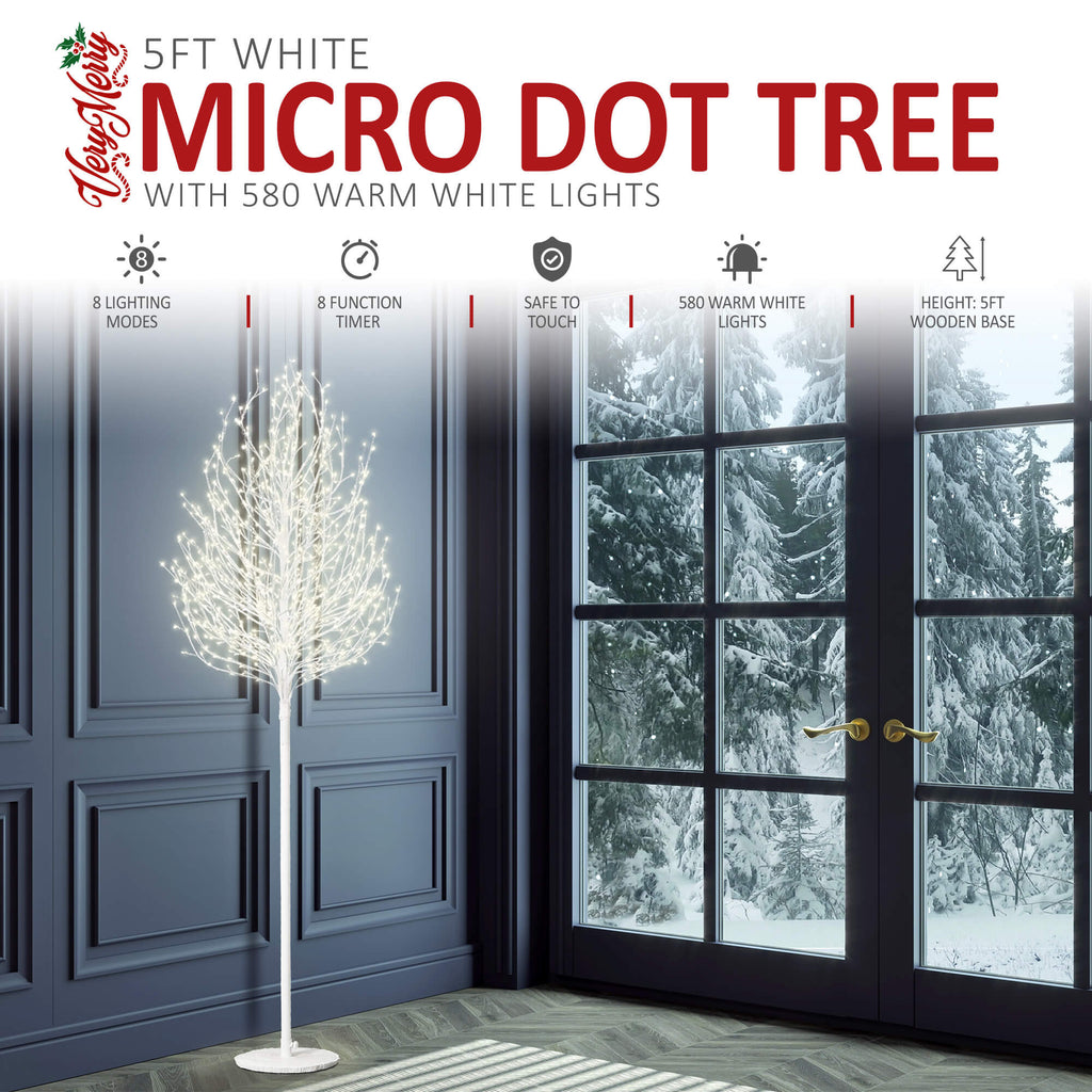 Micro Dot Warm White LED Tree with Timer -White– Very Merry UK